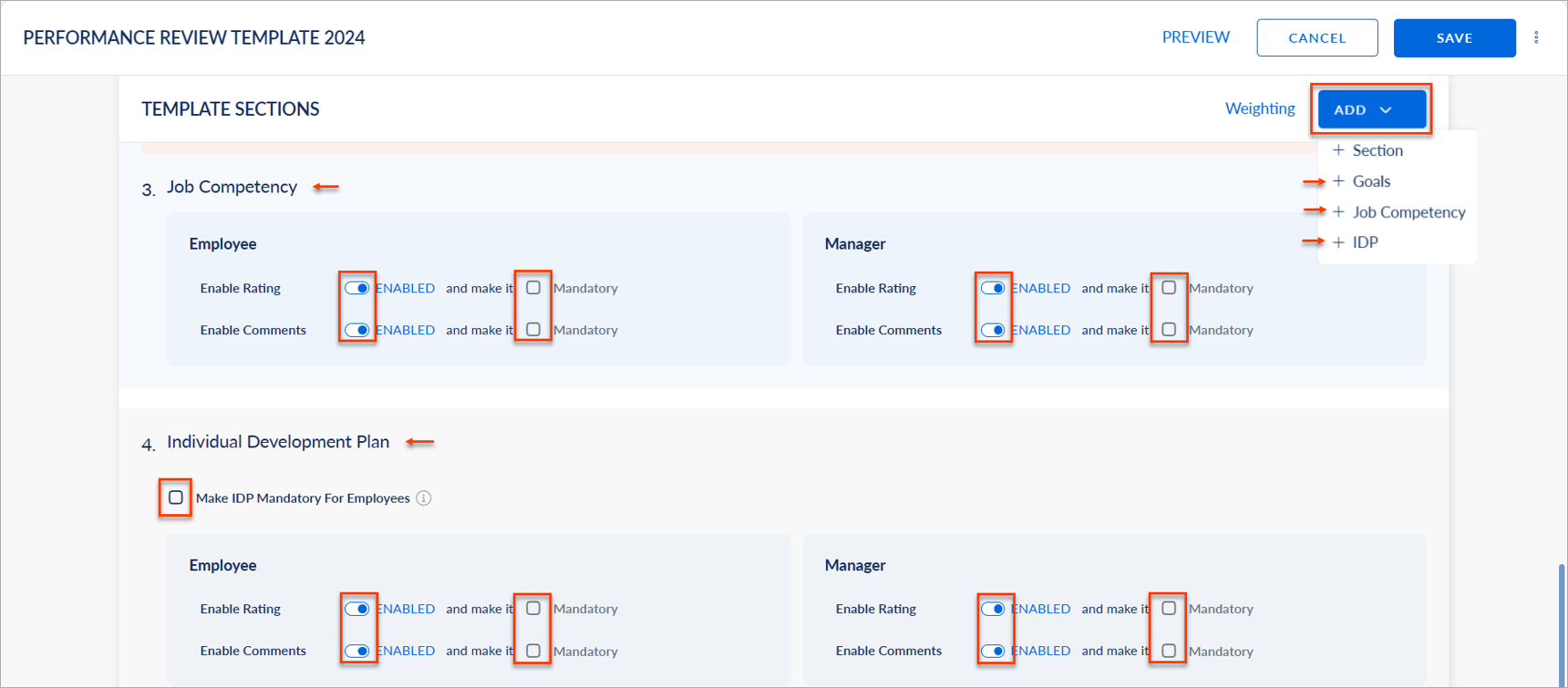 Create performance review template